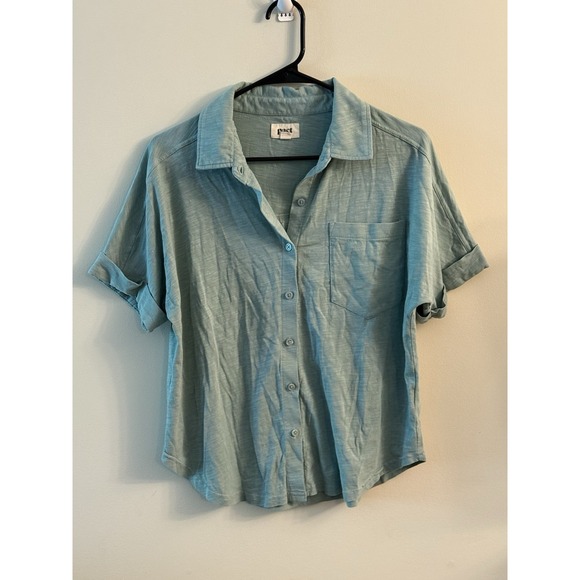 Pact | Tops | Pact Shirt Women Large Short Sleeve Blue Size S Button Up ...